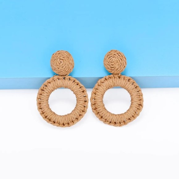 chichigems | Jewelry | Bohemian Natural Tan Woven Braided Raffia Tropical Dangle Round Circle ...